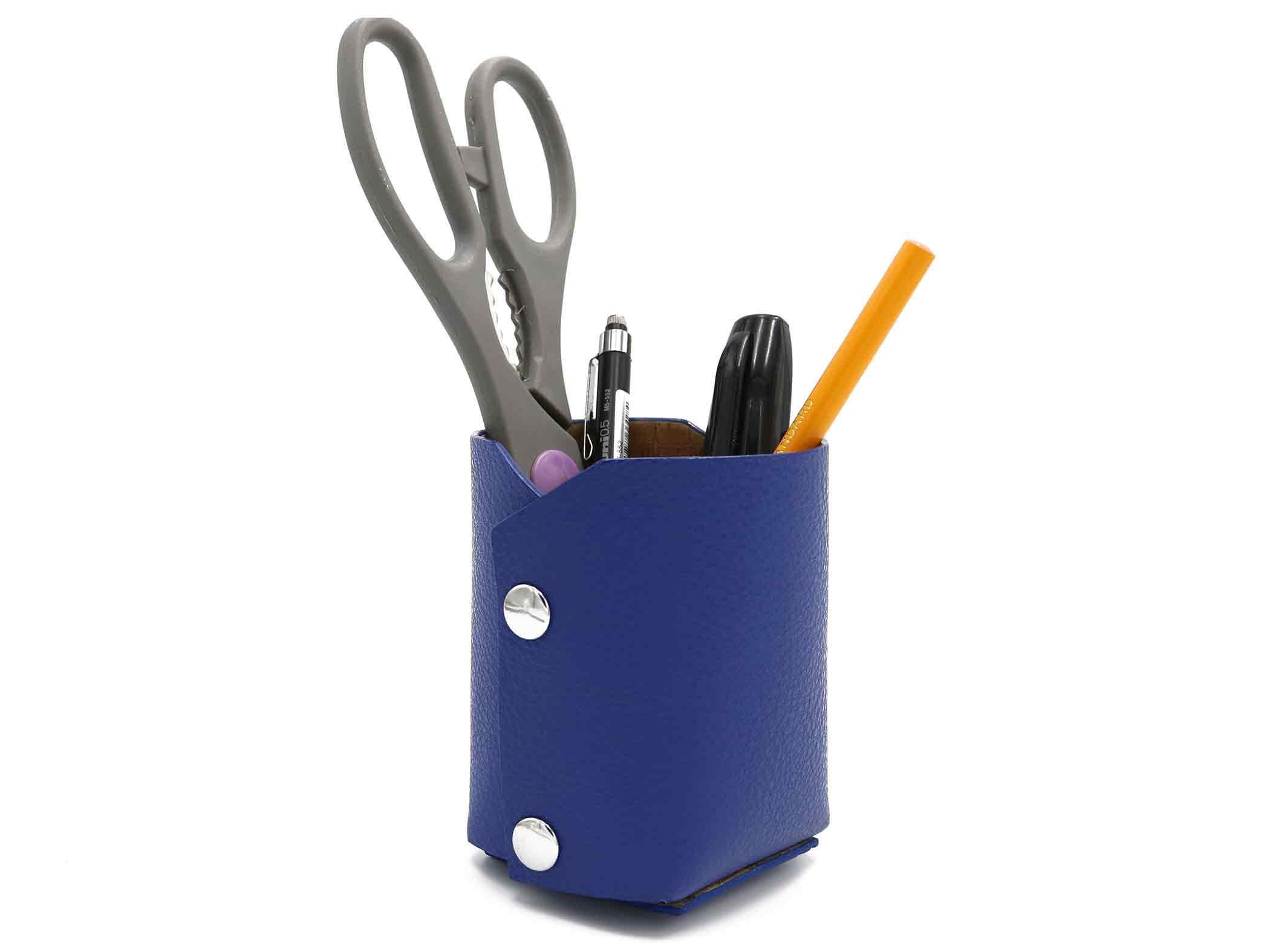 Modern Pencil Cup - Italian Pebble Grain Leather, Silver Snaps, Lined ...